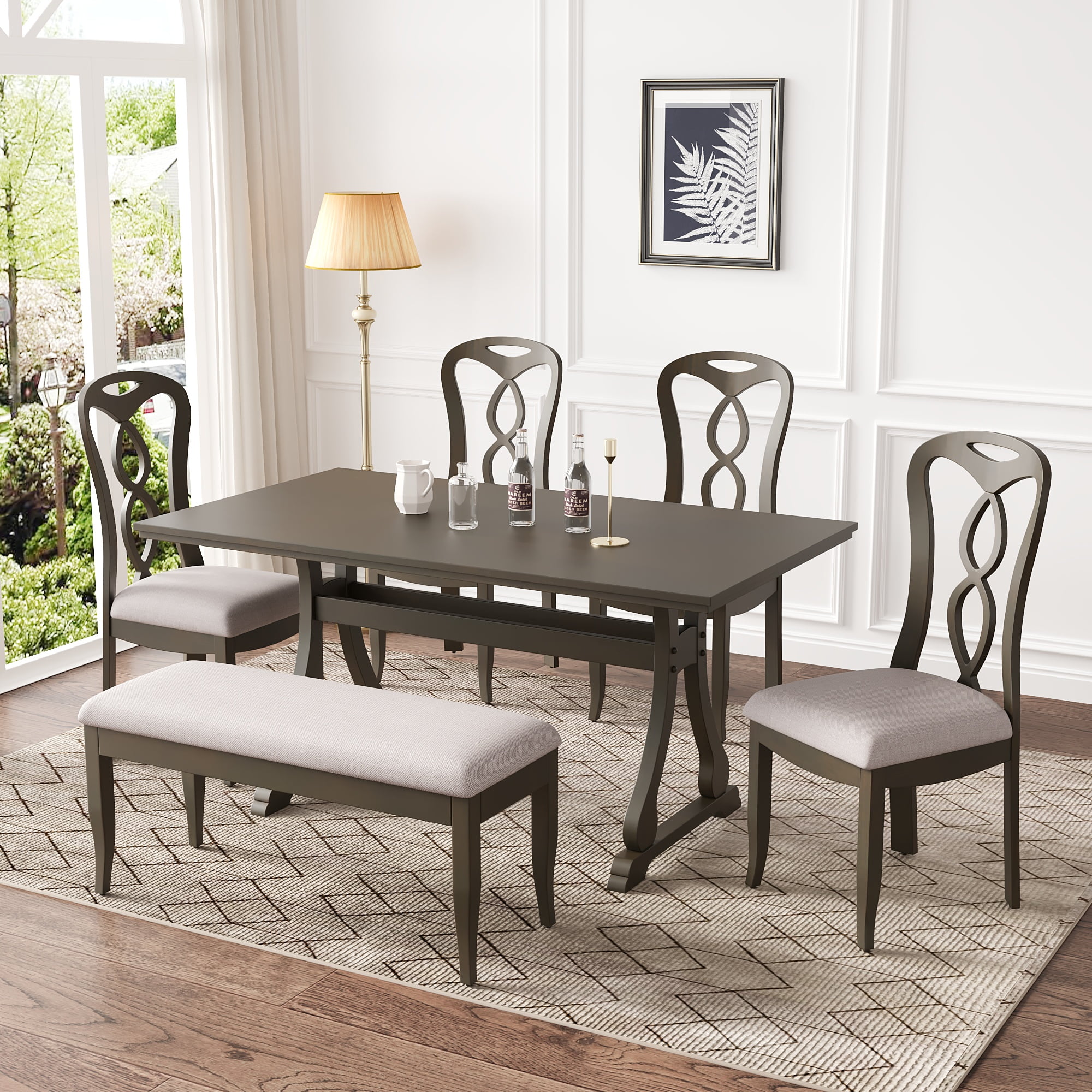 6 Piece Dining Room Set, Atumon Dining Table Set with 4 Upholstered ...