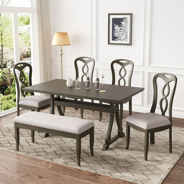 6 Piece Dining Room Set, Atumon Dining Table Set with 4 Upholstered ...