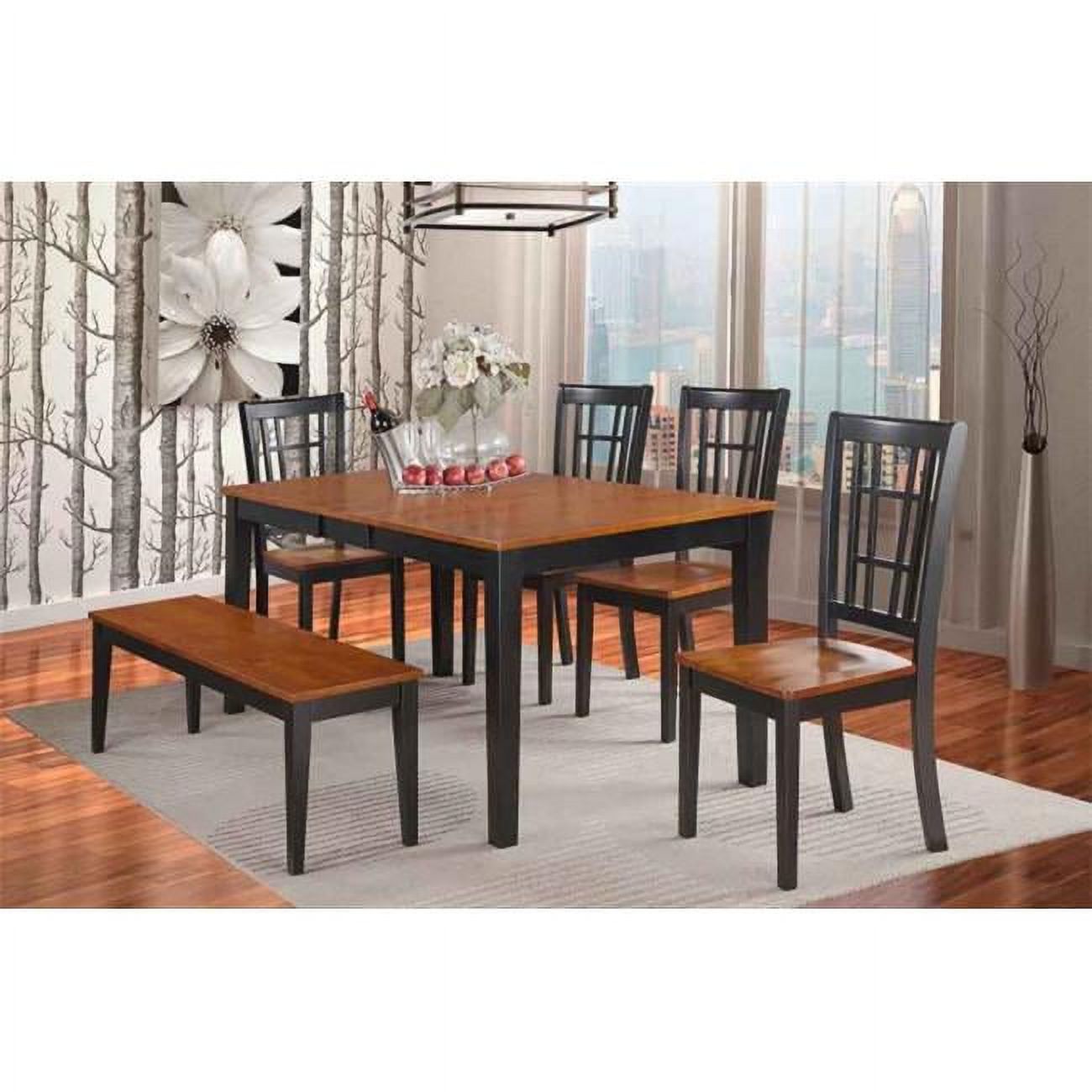 6 Piece Dining Room Set With Bench-Kitchen Tables and 4 Dining Chairs ...