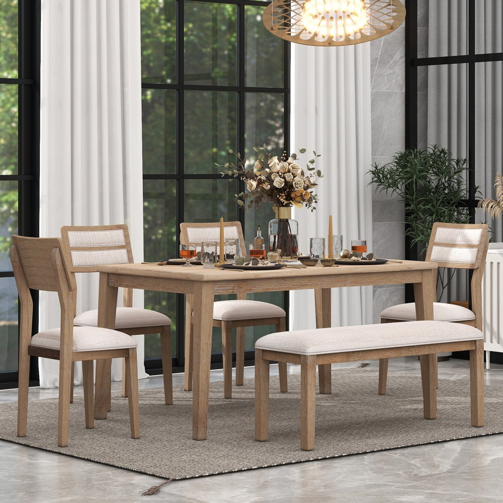 6-Piece Traditional Dinette Set with Table, 4 Chairs & Bench, Kitchen ...