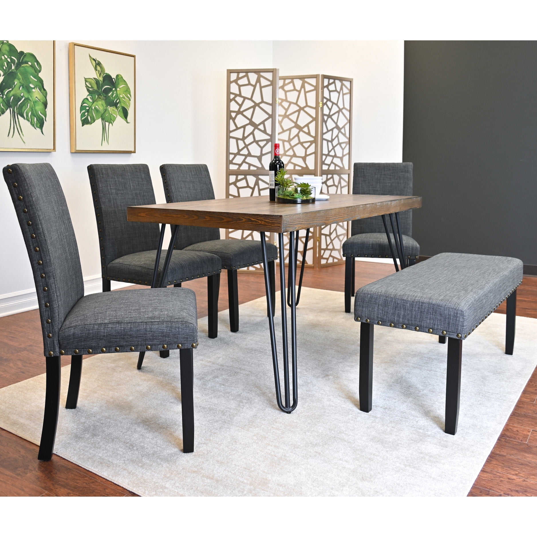 6 - Piece Dining Set with Bench | Fits in Family Dining | Brass ...
