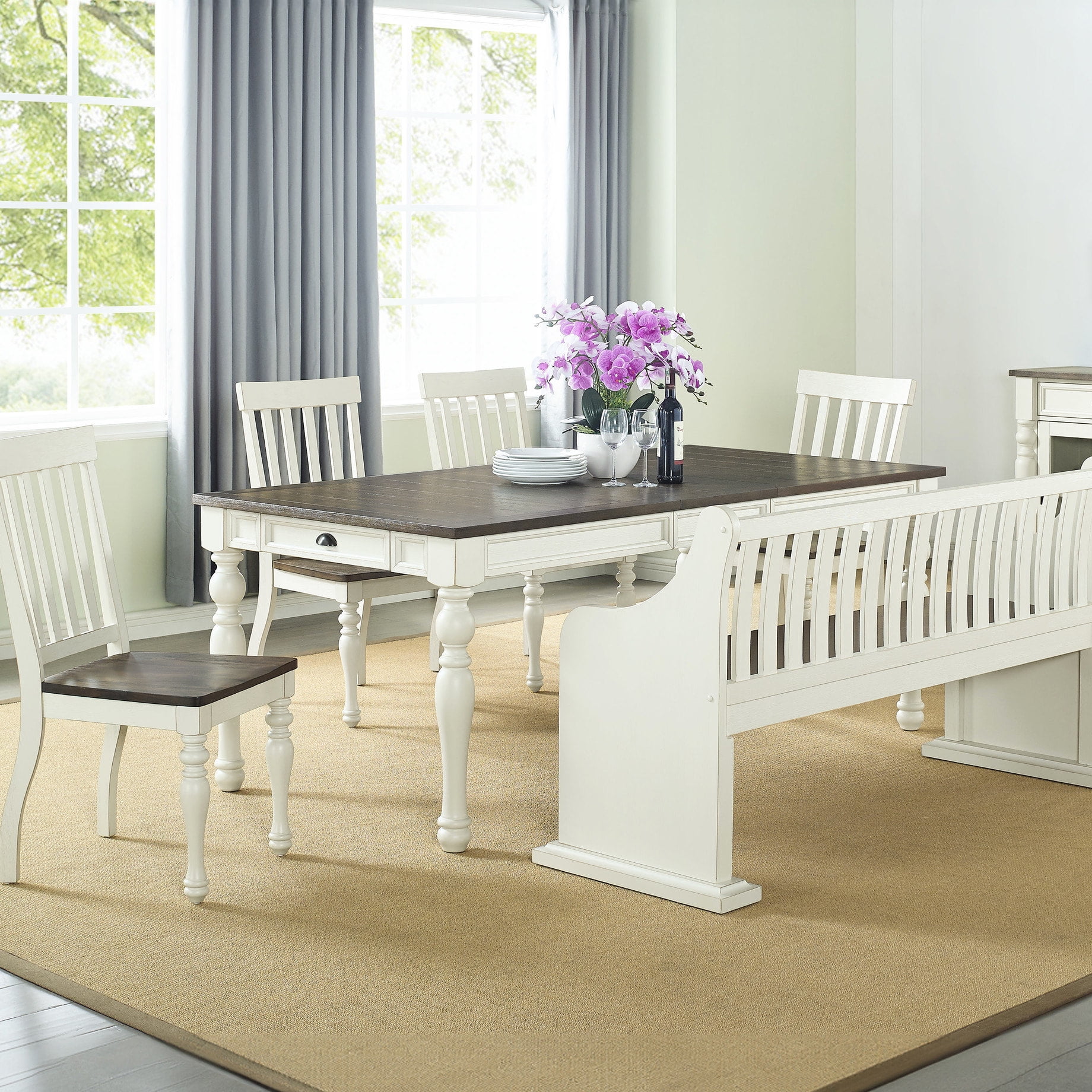6-Piece Dining Set with Extendable Table and Lift-Top Bench ...