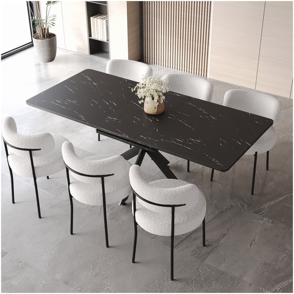 6-Piece Dining Set with Extendable Table and Upholstered Chairs, Modern ...