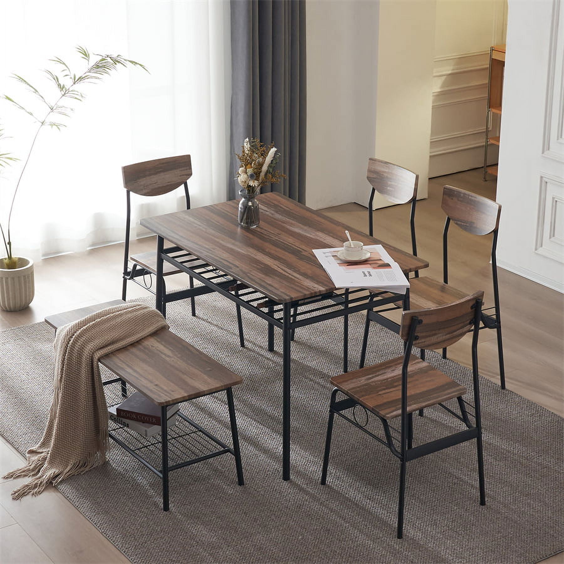 6-Piece Dining Table and Chair Set, Includes 1 Table, 1 Bench and 4 ...