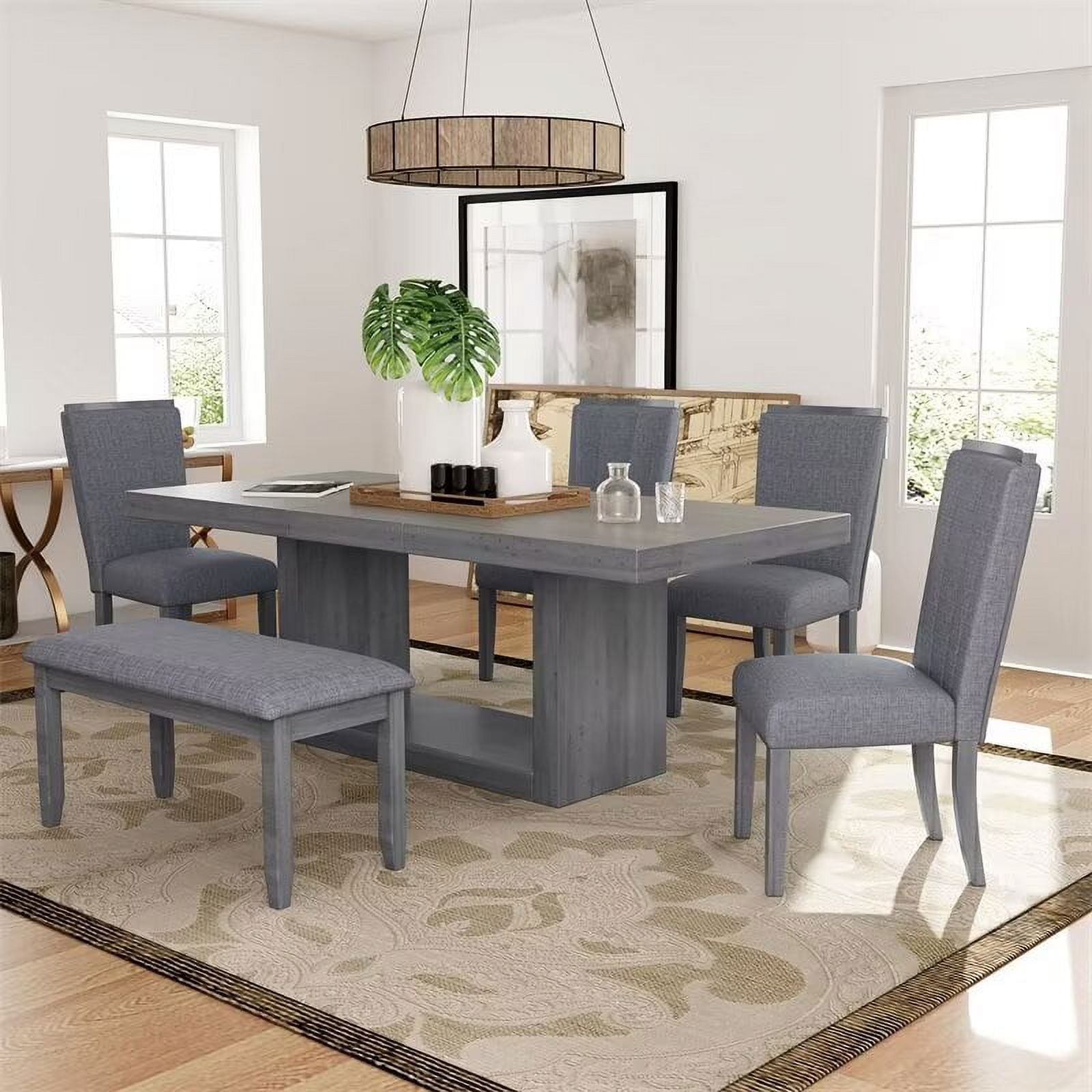 6-Piece Dining Table Set, 78 Inches Extendable Pedestal Dining Table ...