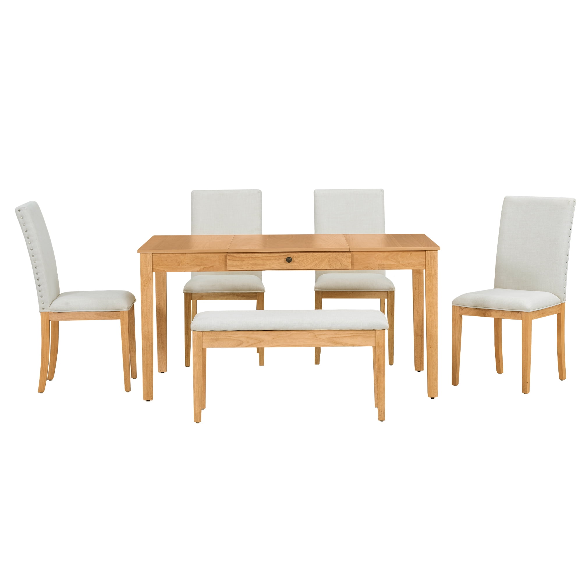 6-Piece Dining Table Set, Farmhouse Dining Table With Drawer, 2 Flip-up ...