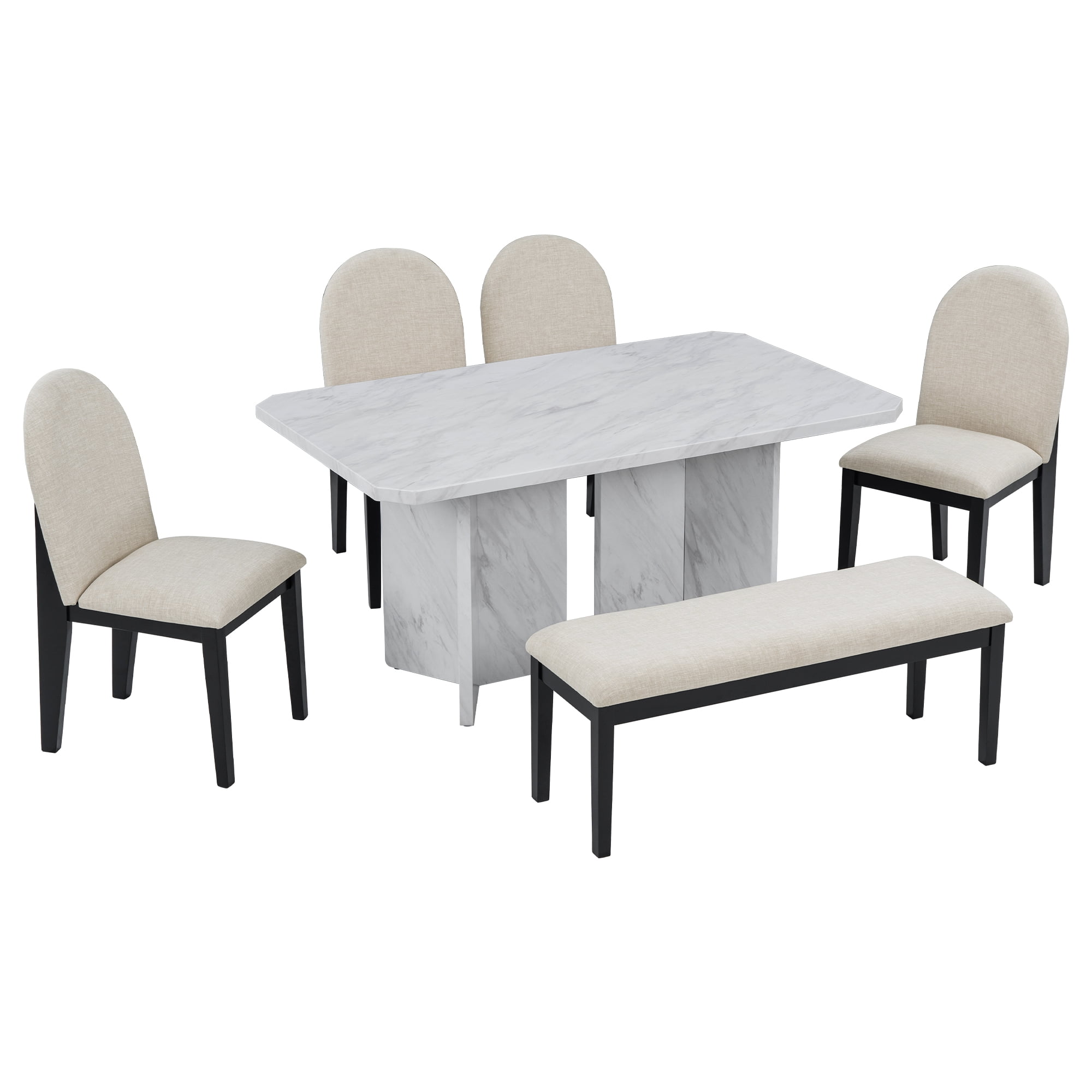 6-Piece Dining Table Set,Modern Style Dining Table Set with 1 Table 4 ...