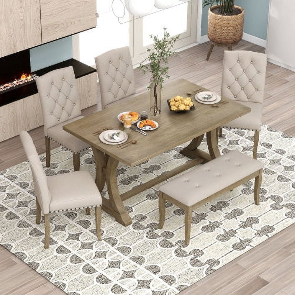 6-Piece Farmhouse Dining Set, Wood Rectangular Table with 4 Chairs and ...