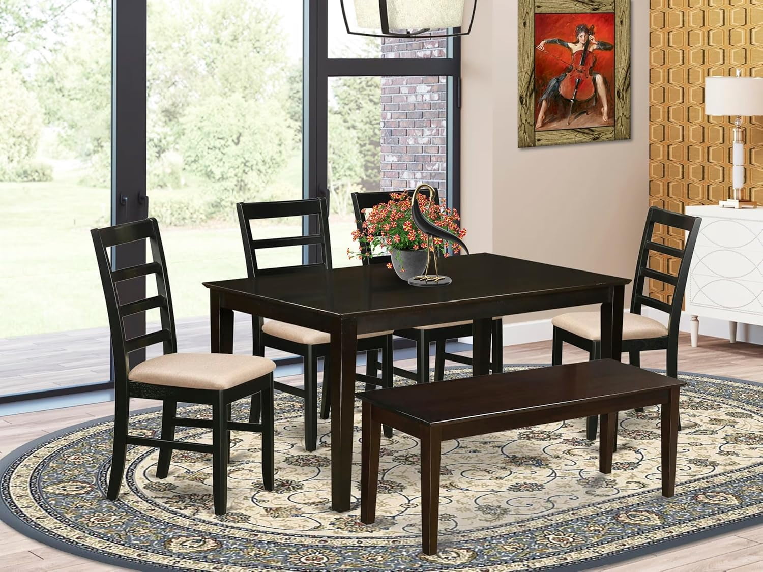 6 Piece Dining Table Set with Rectangle Table, 4 Dining Chairs ...