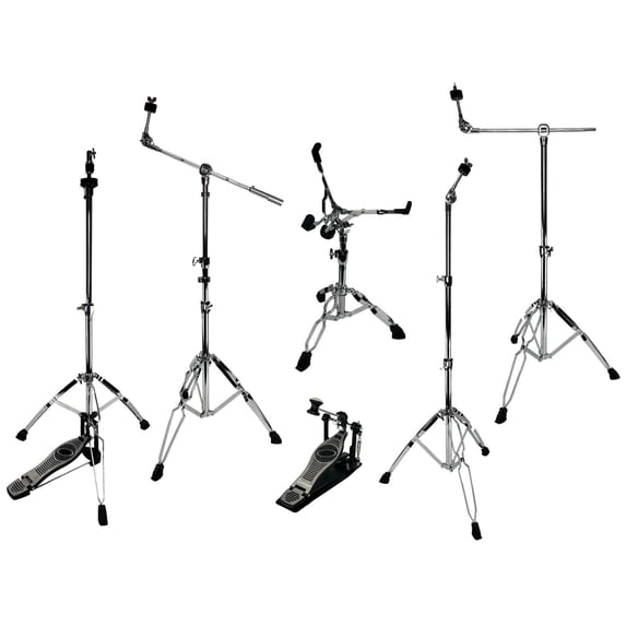 6 Piece Drum Hardware Pack Snare Stand Hi-Hat, Cymbal, Boom Stands ...