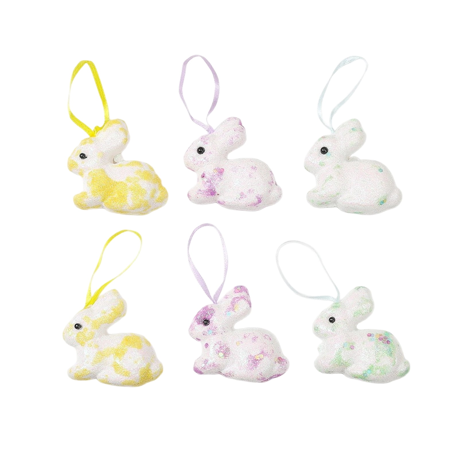 6-Piece Easter Foam Bunny Ornaments - Multi-Color Flower-Printed ...