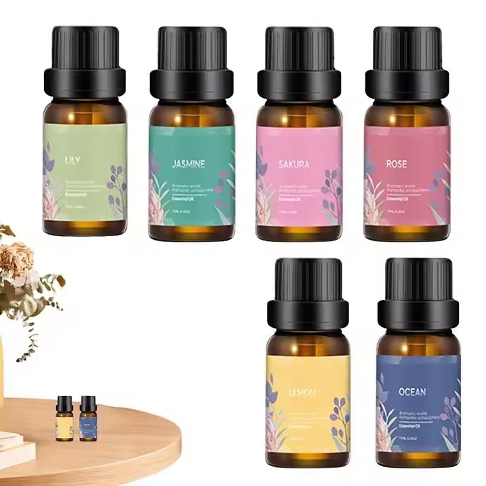 6-Piece Essential Oil Set for Diffusers - 6 Therapeutic Scents (Lily ...
