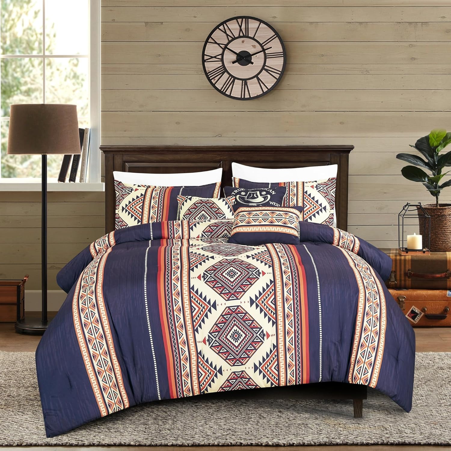 6-Piece Evonne Southwestern Tribal Navy Comforter Set Queen Size Blue ...