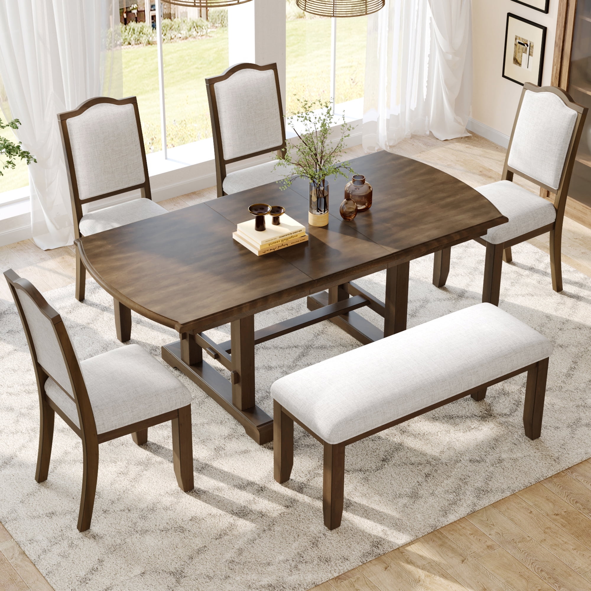 6-Piece Extendable Dining Table Set, 78 inch Extendable Kitchen Table ...