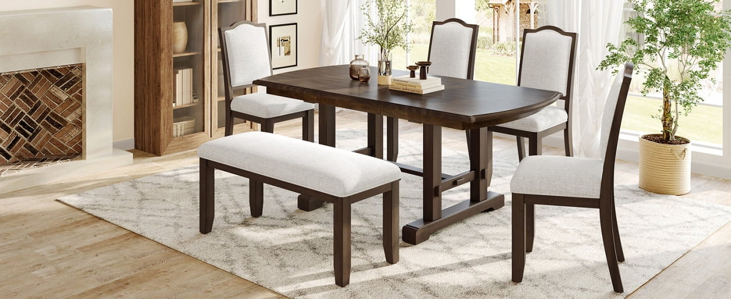 6-Piece Extendable Wood Dining Table Set with Removable Leaf, 60 to 78 Inch Expandable Kitchen ...