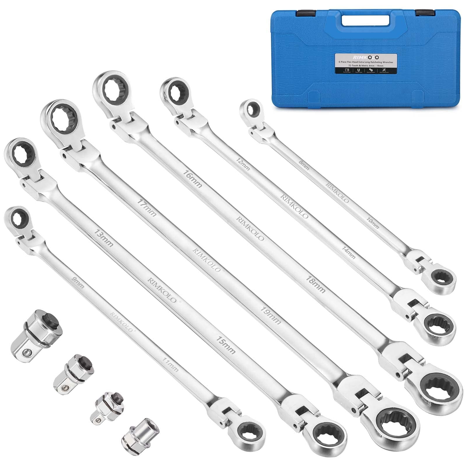 6-Piece Extra Long Flex-Head Ratcheting Wrench Set, 72-Tooth Double Box ...