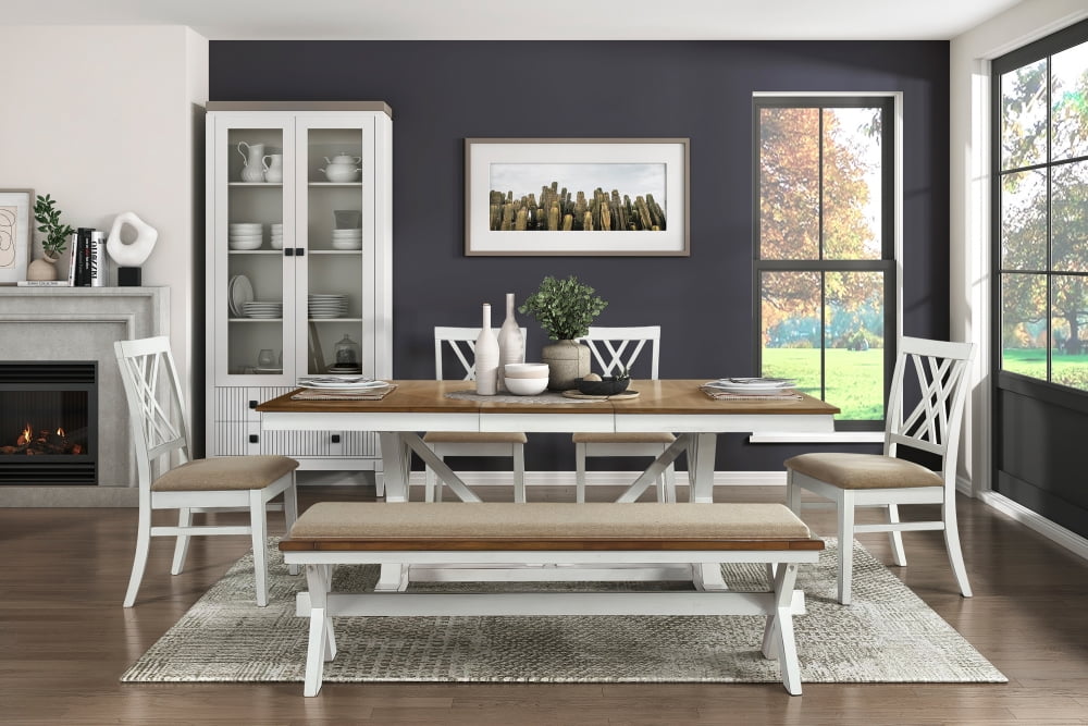 6-Piece Family Dining Table Set with Extension Leaf Table, Wood Dining ...