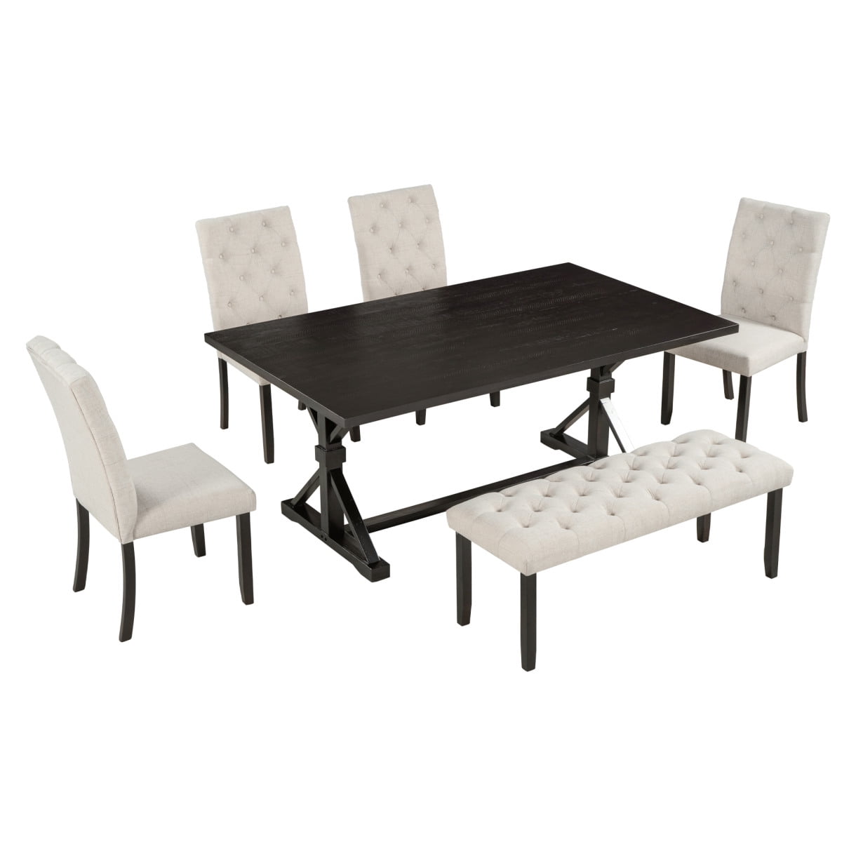 6-Piece Farmhouse Dining Table Set,72" Wood Rectangular Table,Dining ...