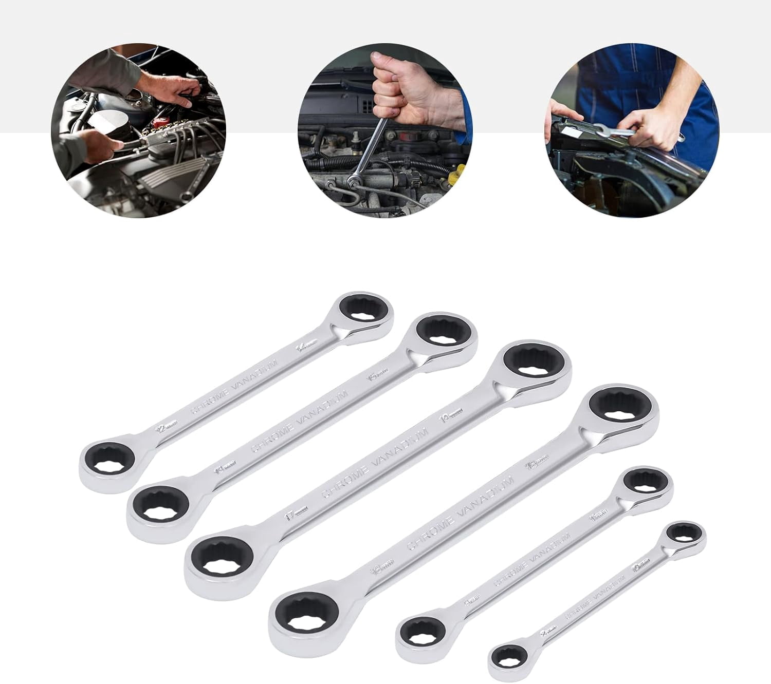 6-Piece Flex-Head Extra Long Ratcheting Wrenches Double Box End 45# ...