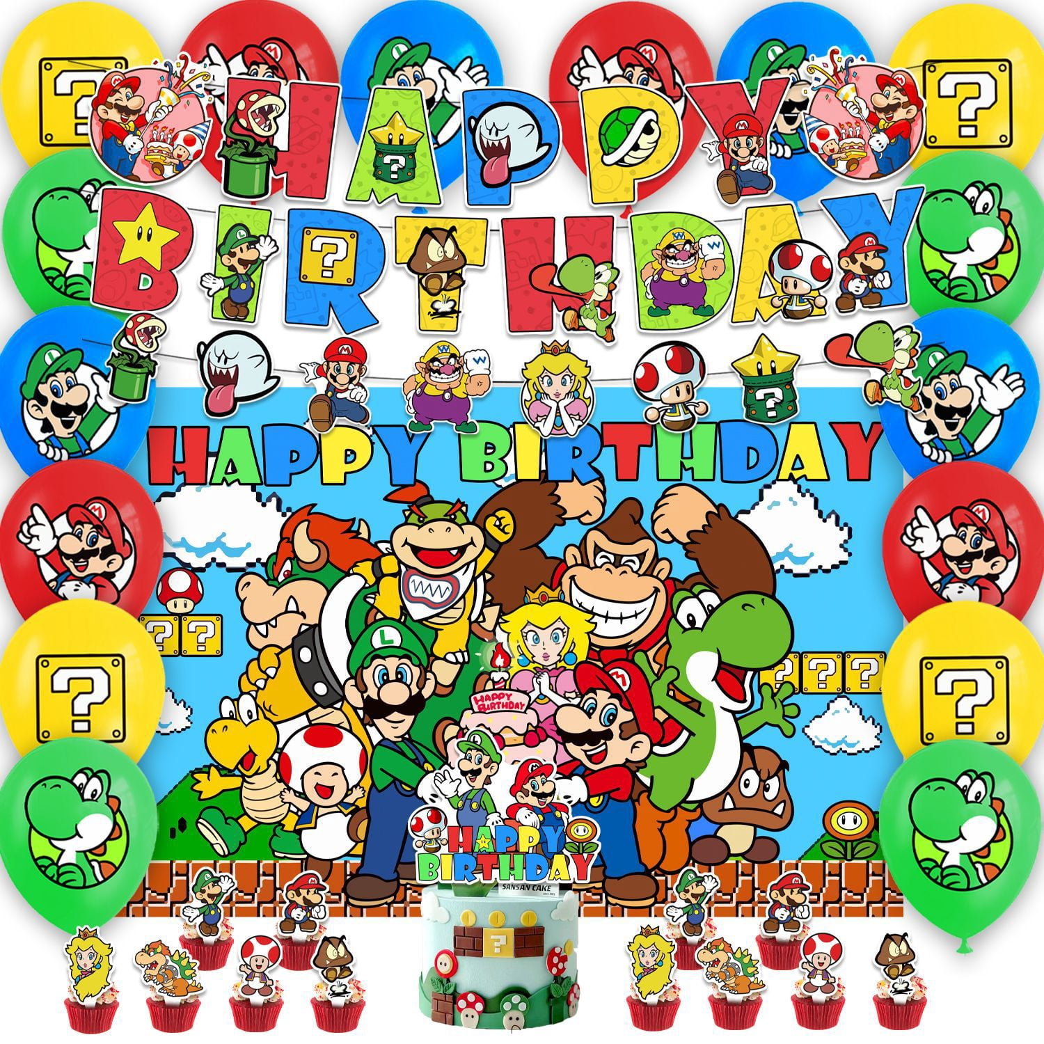 6 Piece For Super Bros Games Themed For Mario Celebration Birthday ...