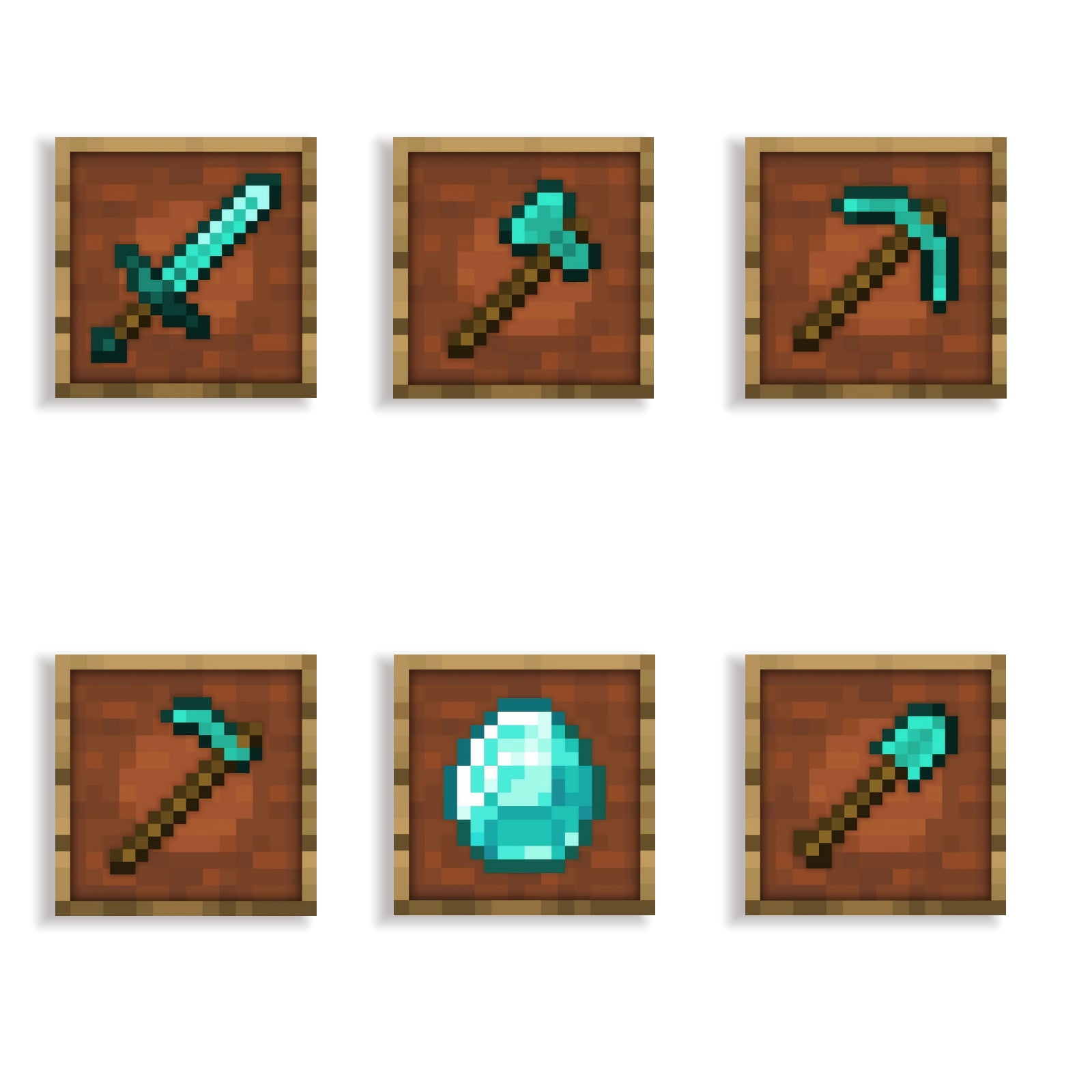 6-Piece Framed Canvas Art: Minecraft Diamond Tools Collection - Wooden ...