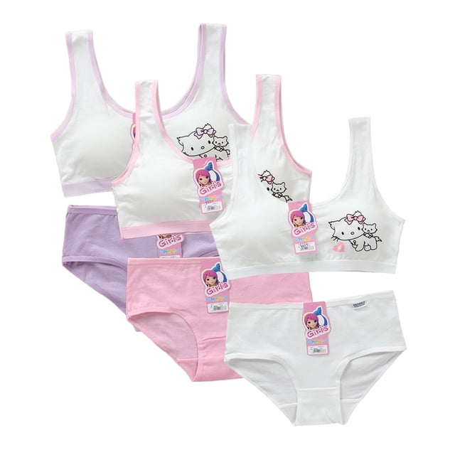 6-Piece Girls' Matching Training Bra Set Lightly Padded Bralette with ...