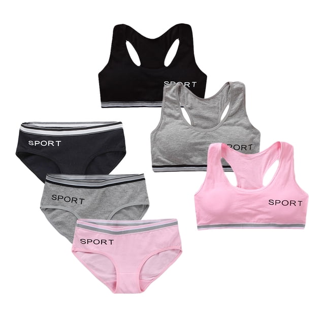 6-Piece Girls' Training Bra Set Crop Cami Sports Bralette and Brief Set ...