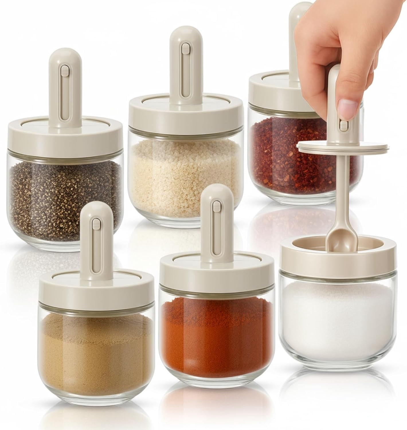 6 Piece Glass Salt Container | Storage | Pepper, Table Salts, Sugar ...