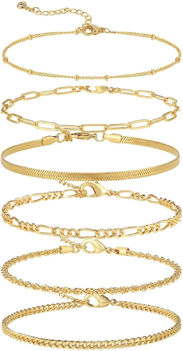 6-Piece Gold Anklet for Women - Dainty Beach Foot Chain Jewelry ...