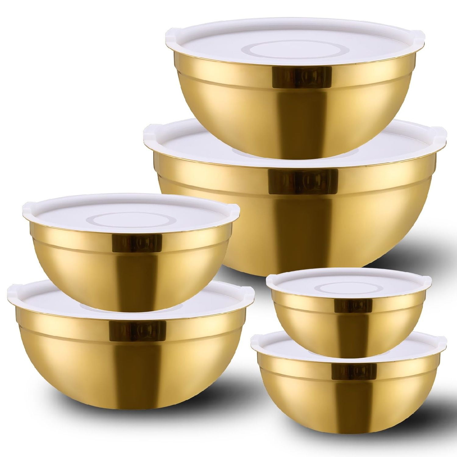 6 Piece Gold Mixing Bowls with Lids for Kitchen, Stainless Steel Mixing ...