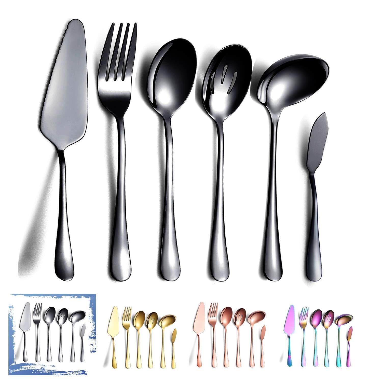 6-Piece Gold Serving Flatware Set - Stainless Steel Utensil Set ...