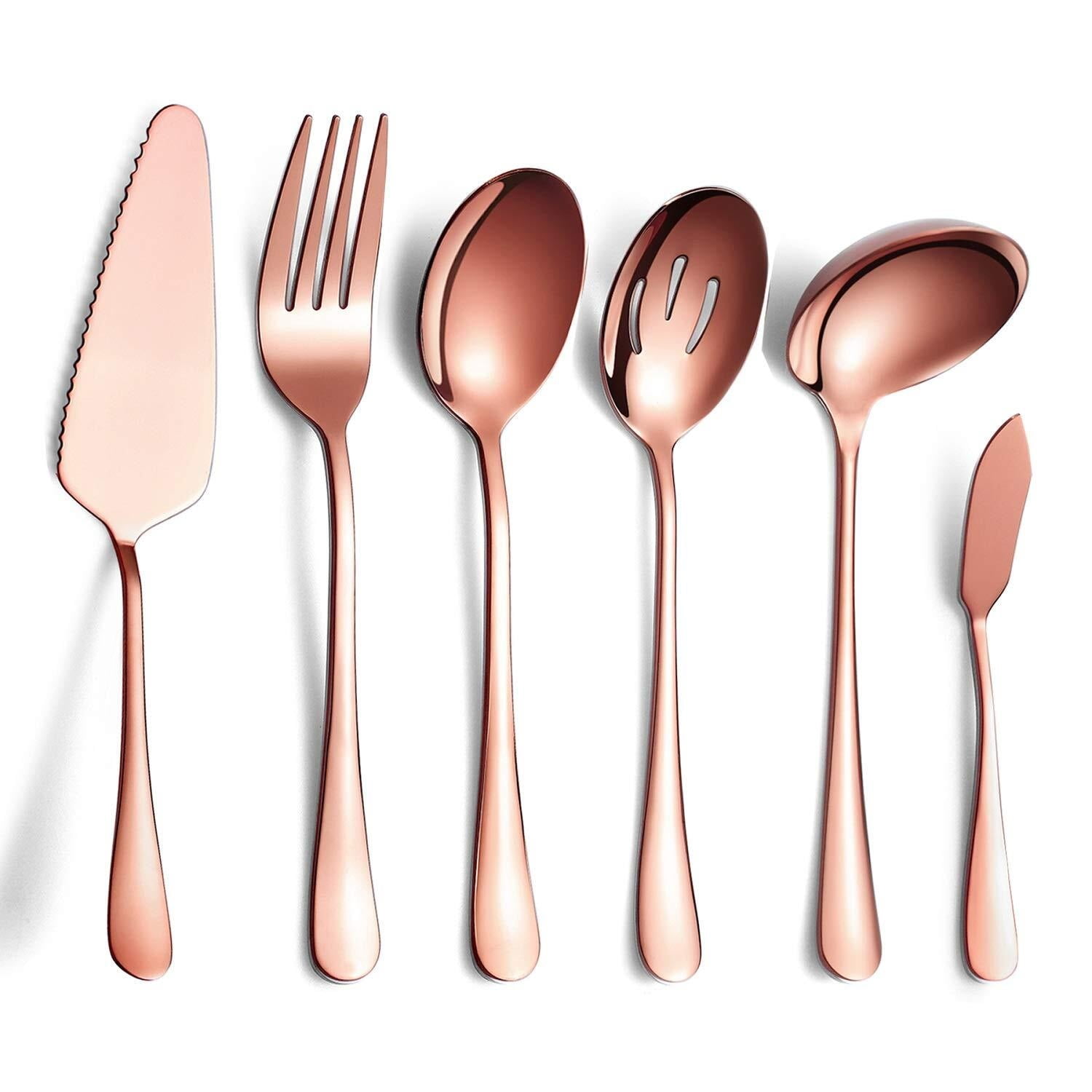 6-Piece Gold Serving Flatware Set - Stainless Steel Utensil Set ...