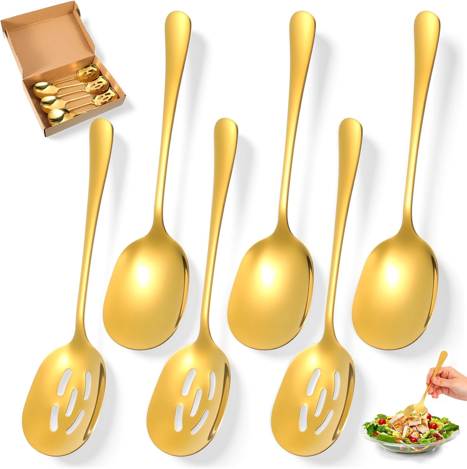 6-Piece Gold Serving Spoons Set 8.5 Inch Gold-Slotted Spoon x 3 Large ...