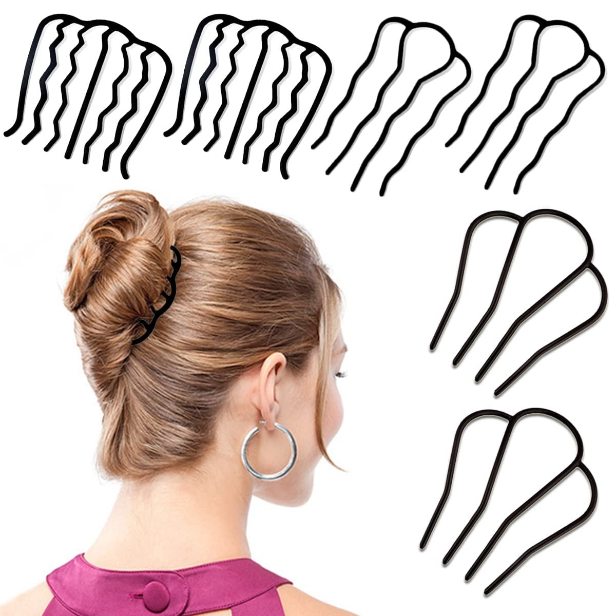 6 Piece Hair Side Combs Metal Hair Fork Clip Teeth Hair Pin Stick for ...