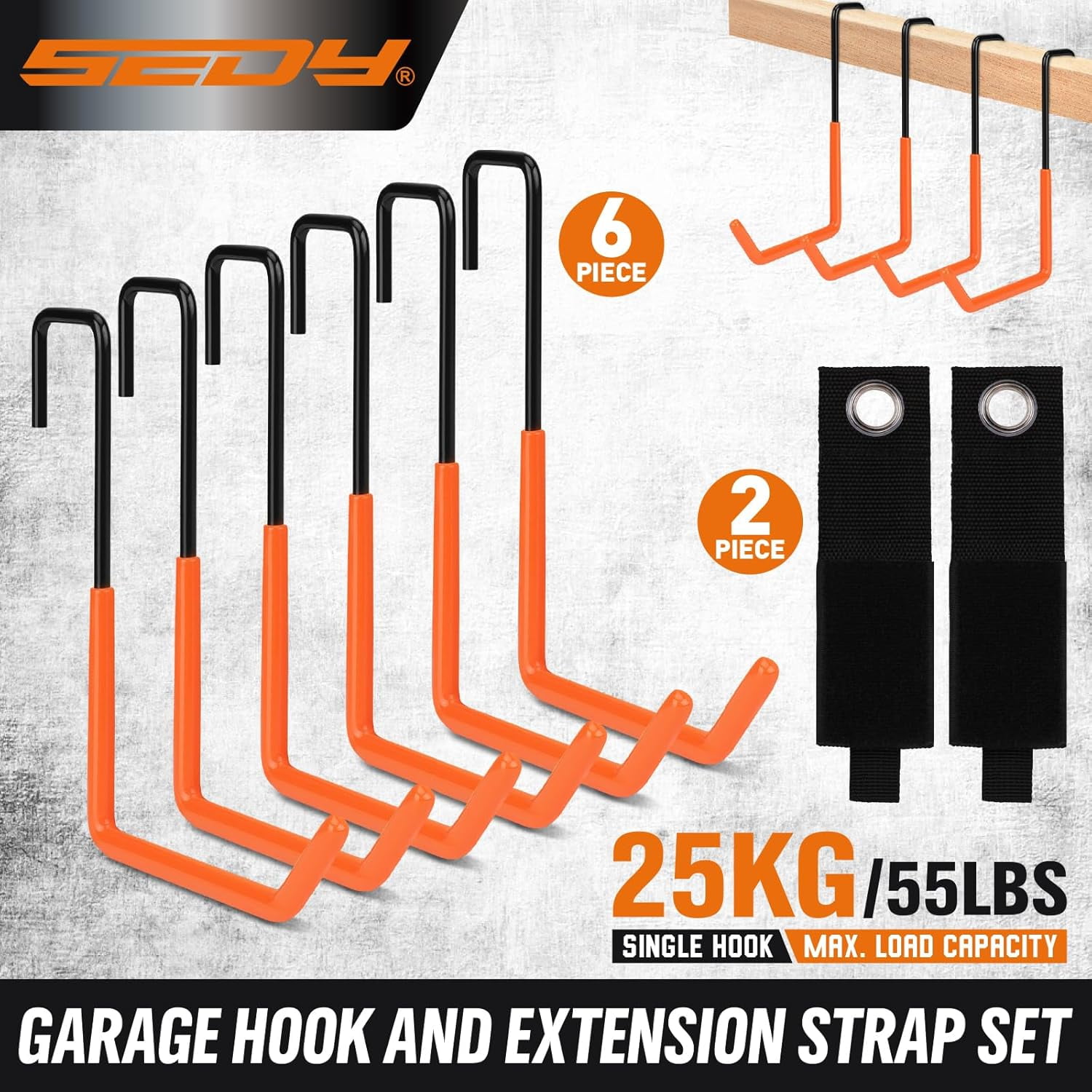 6-Piece Heavy Duty Rafter Hanger Hooks with 2-Piece Extension Straps ...