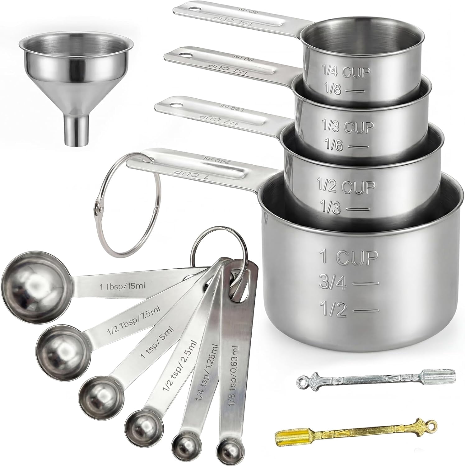 6 Piece Heavy Duty Stainless Steel Measuring Cups and Spoons Set with ...
