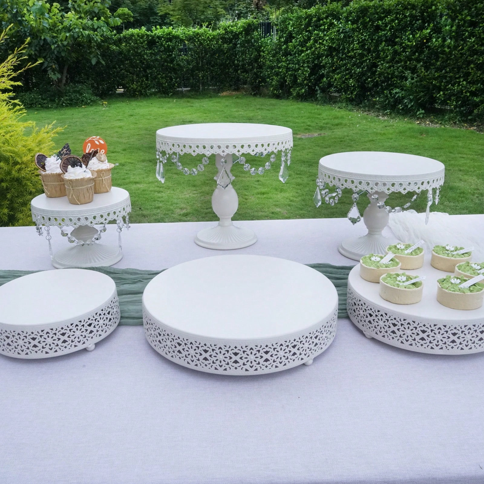 6-Piece Ivory White Cake Stand Set With Crystal Accents – Includes ...