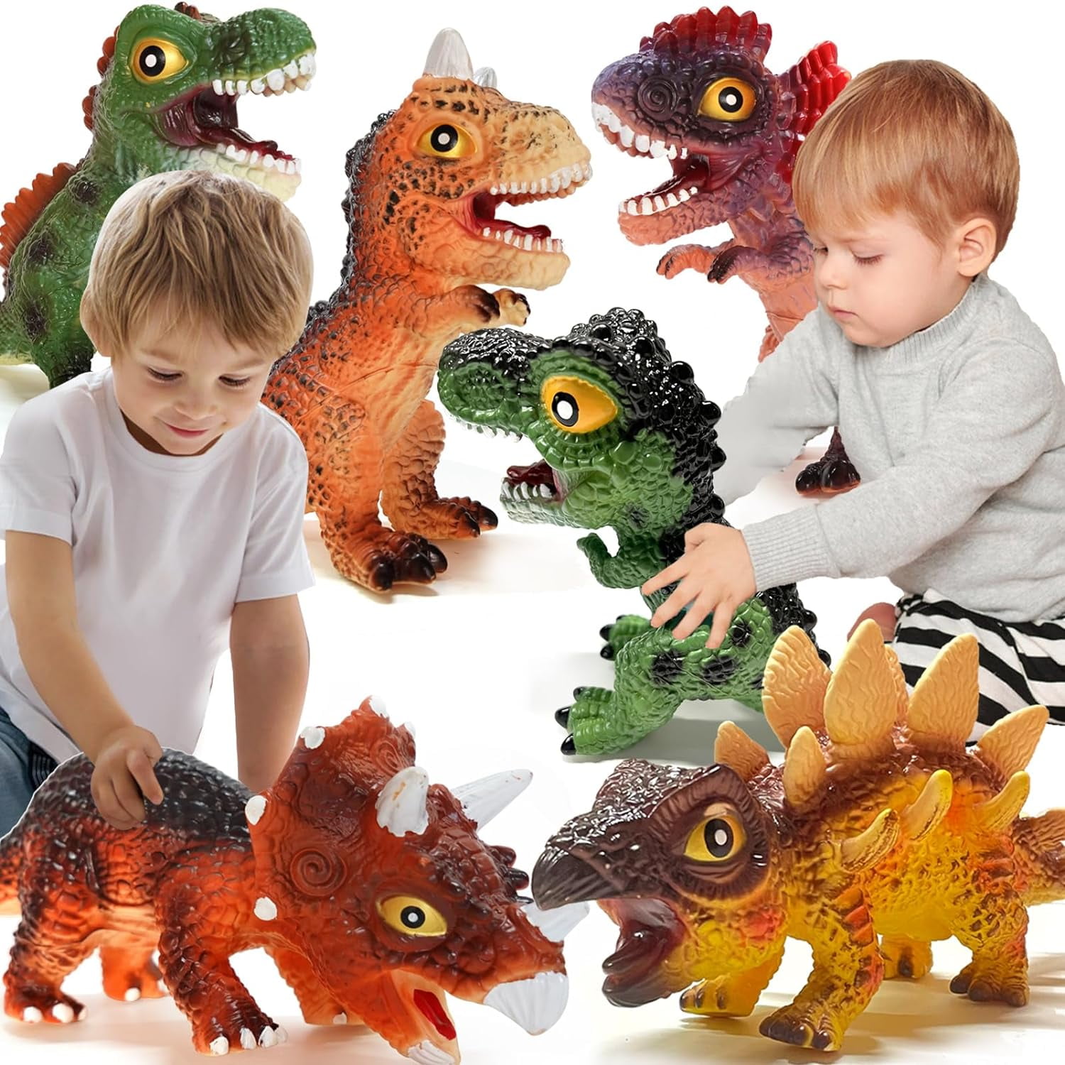 6 Piece Jumbo Dinosaur Toys for Kids 3-5, Soft Dinosaur Toys for ...