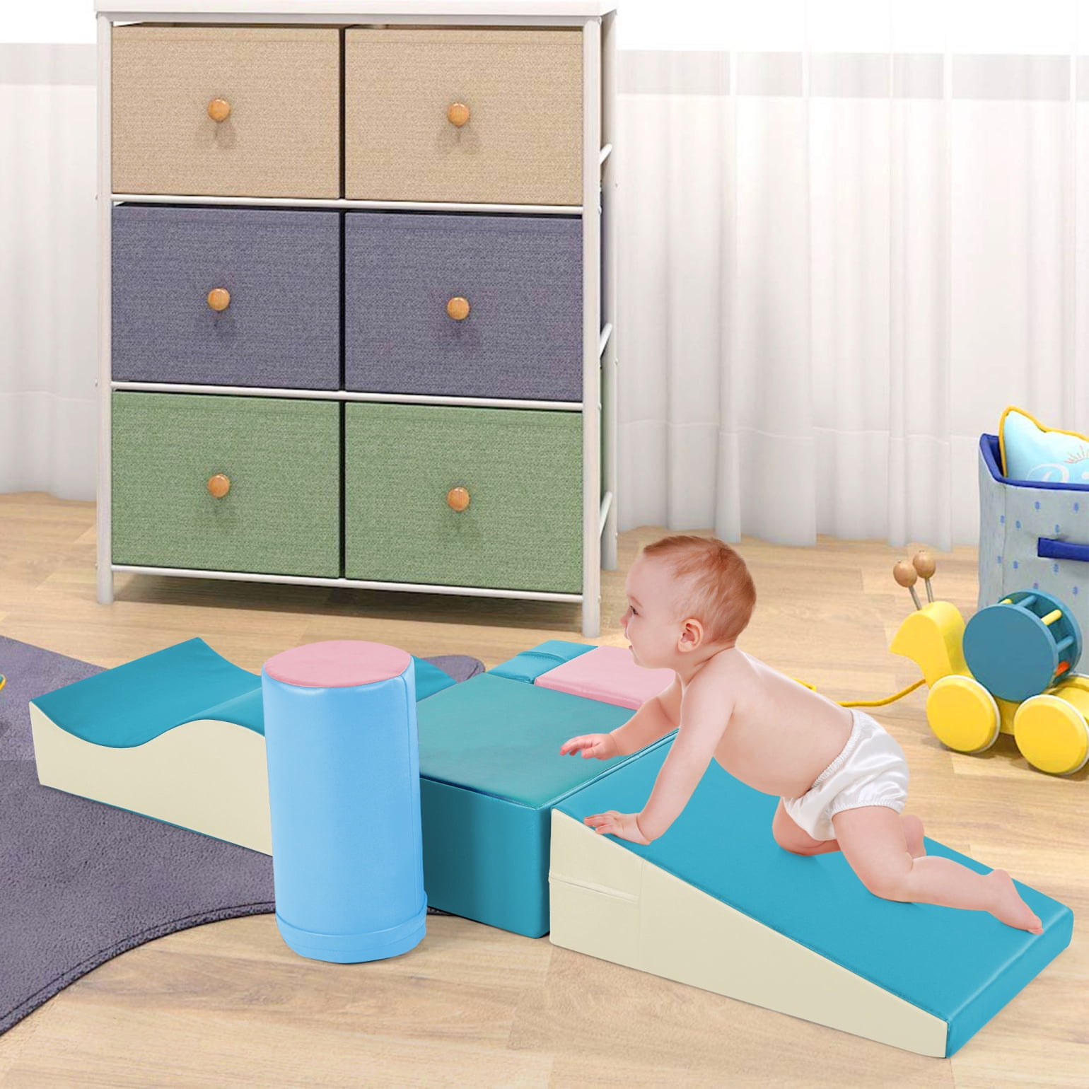 6-Piece Kids Climb and Crawl Activity Play Set, Safe Soft Foam Block to ...