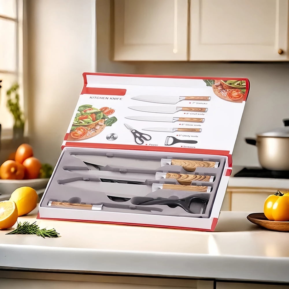 6-Piece Kitchen Knife Set with 3 Chef Knives, Utility Knife, Grater ...