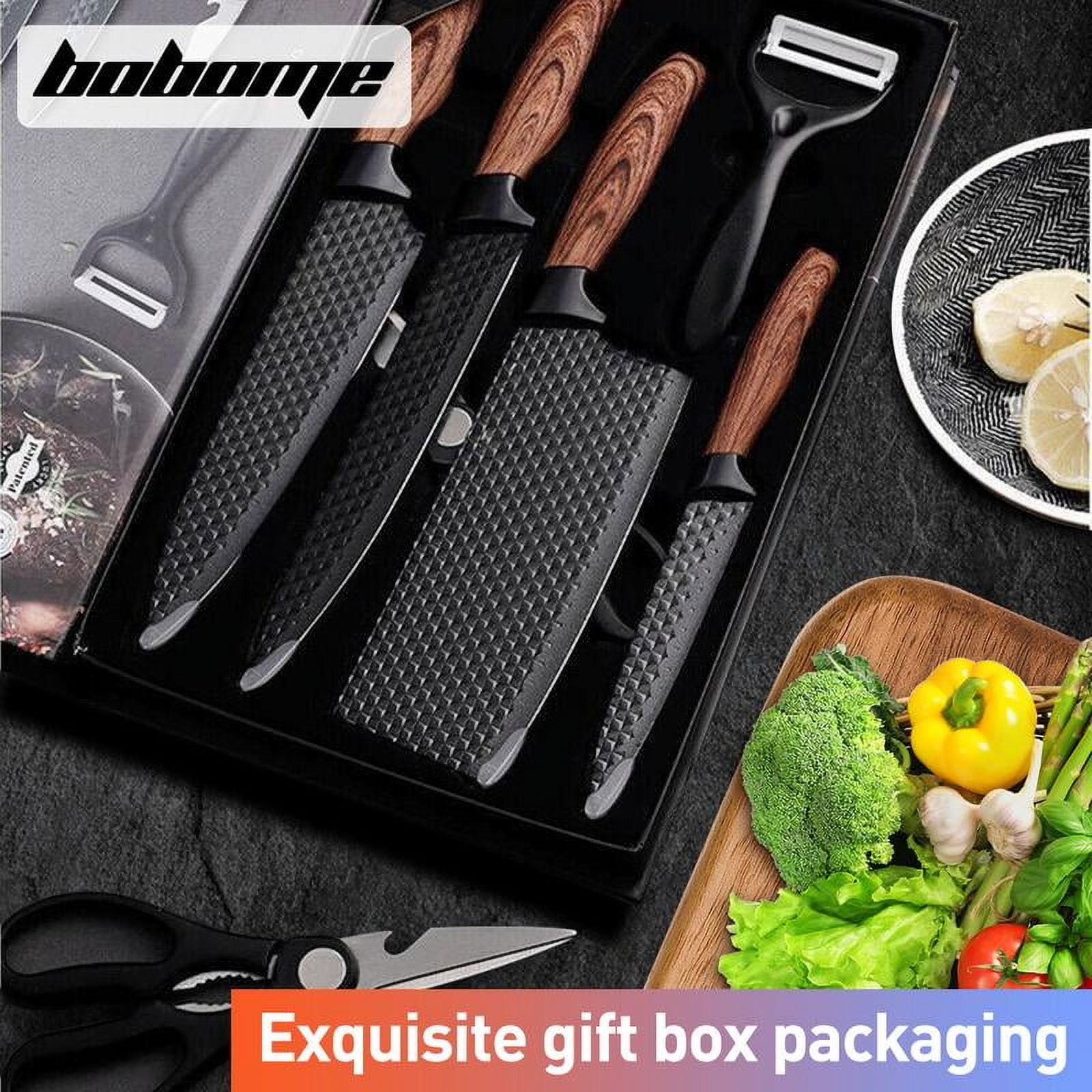 6 Piece Kitchen Knife Set - Chef Knife Set with Non-Stick Stainless ...