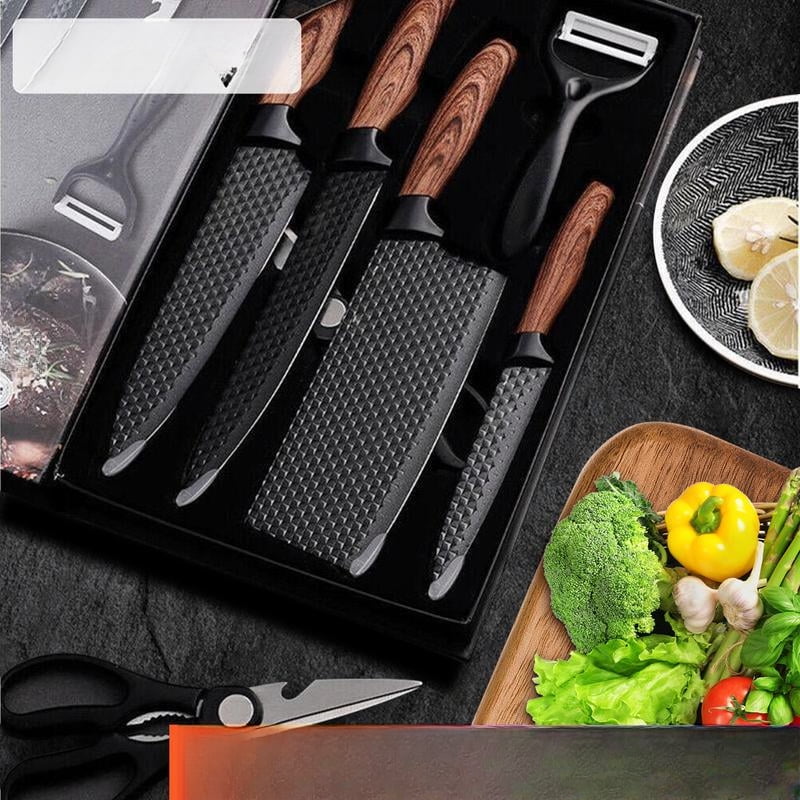 6 Piece Kitchen Knife Set - Chef Knife Set with Non-Stick Stainless ...