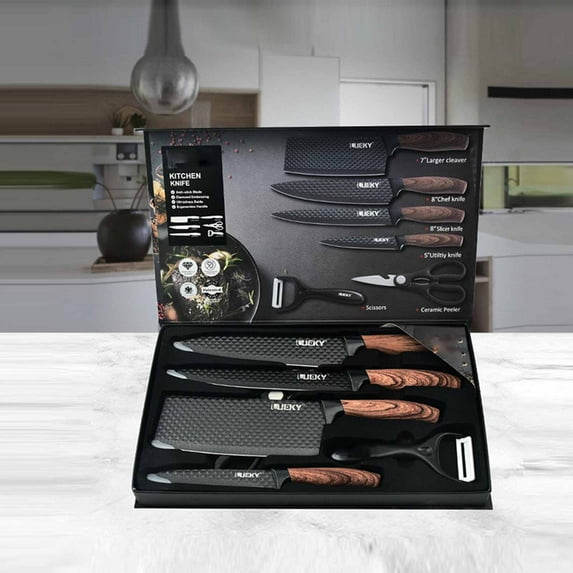 6-Piece Kitchen Knife Set with Chef Knife & Scissors, Double-Layer Non ...