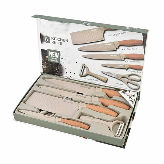 6-Piece Kitchen Knife Set with Chef Knife & Scissors, Double-Layer Non ...