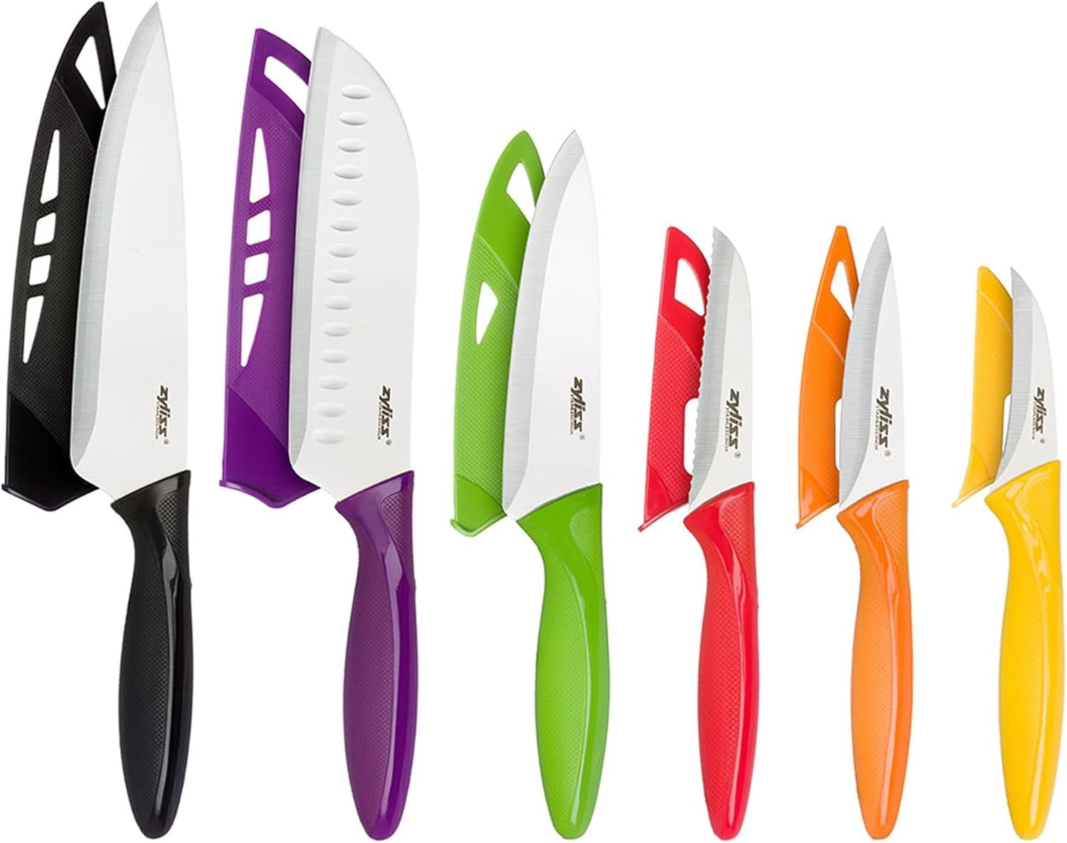 6 Piece Knife Value Set - Kitchen with Sheath Covers Chef's, Santoku ...