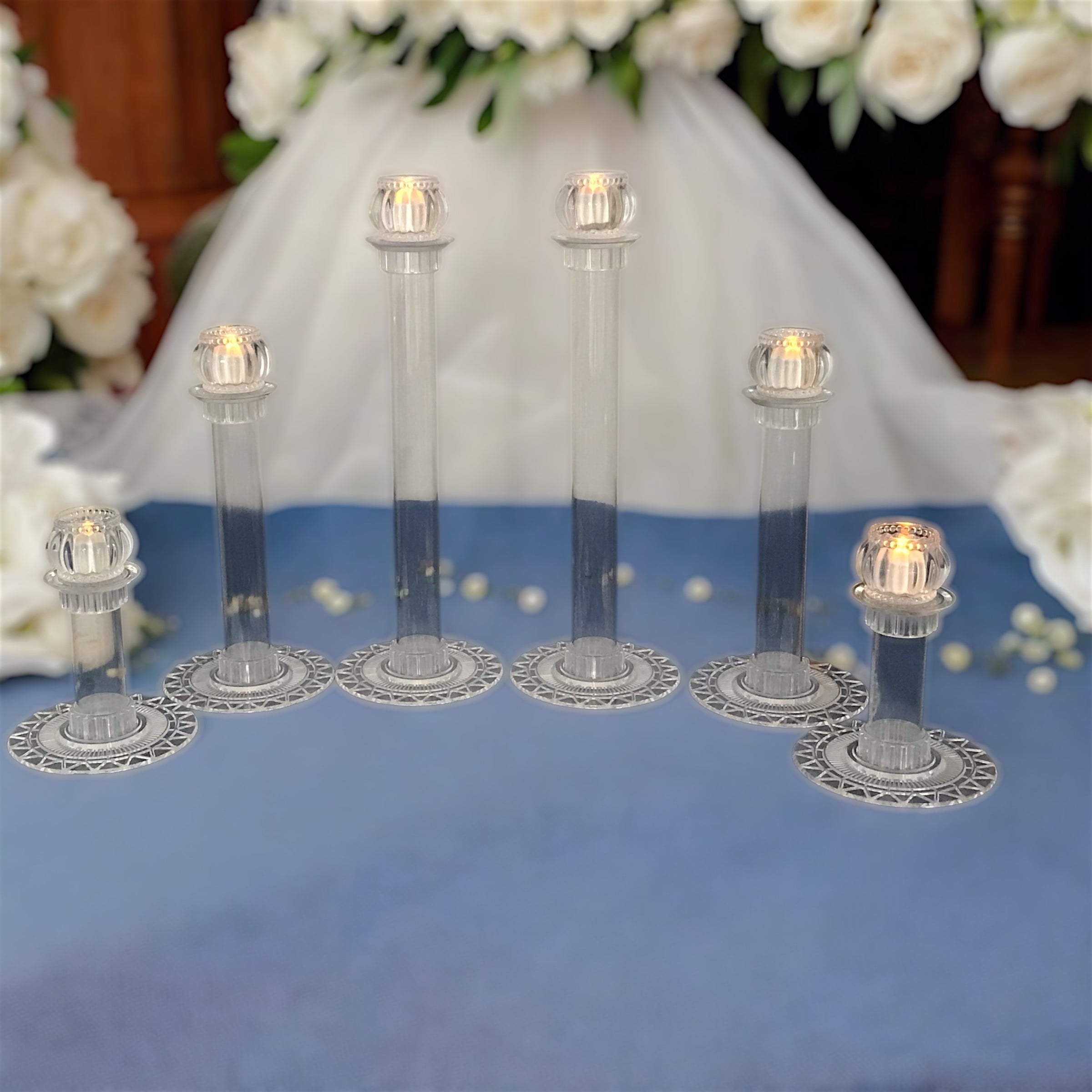 6-Piece Long Stem Pillar Candle Holder Set - Glass Votive Tealight ...