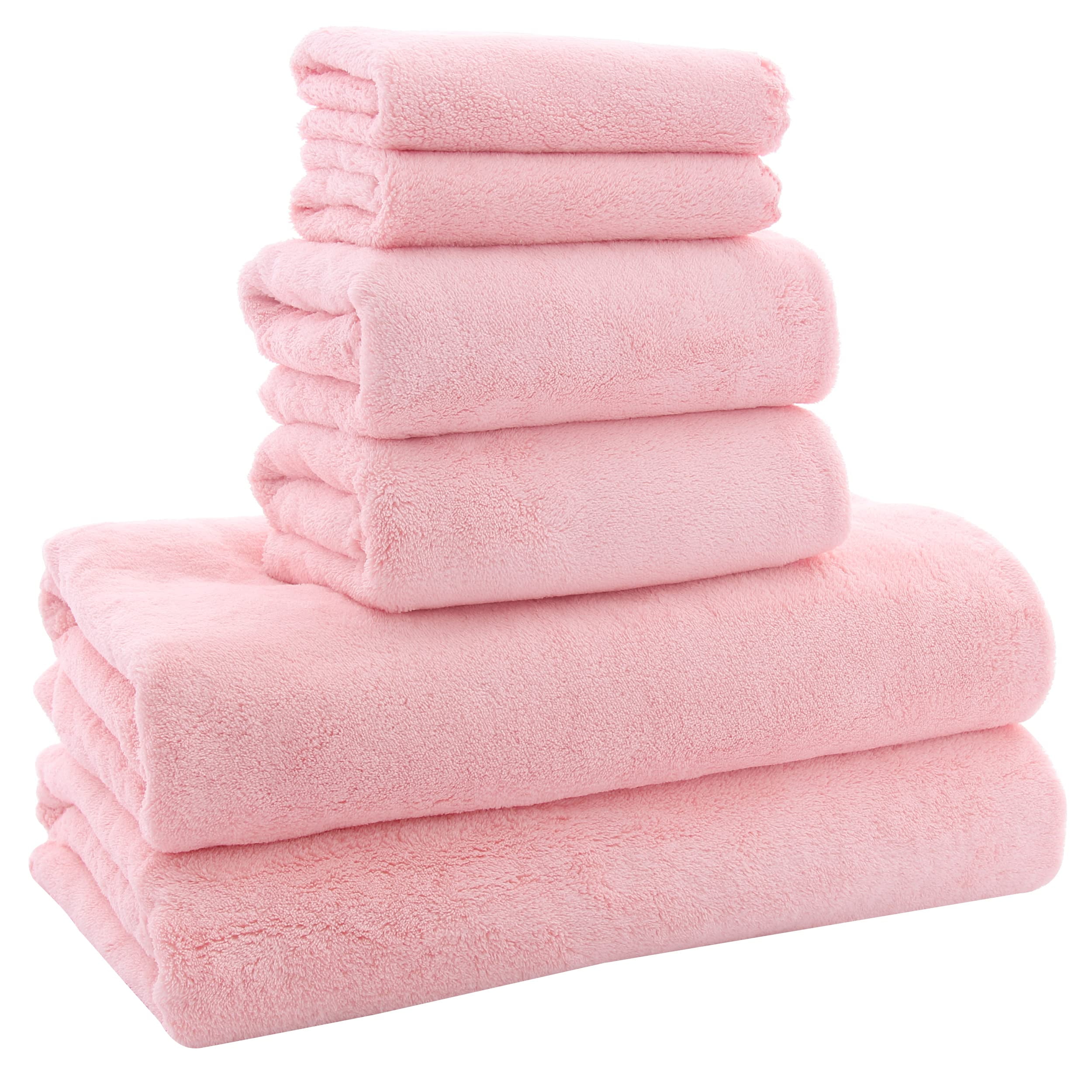 6-Piece Luxury Microfiber Towel Set, Ultra Soft Coral Velvet Bath Hand ...