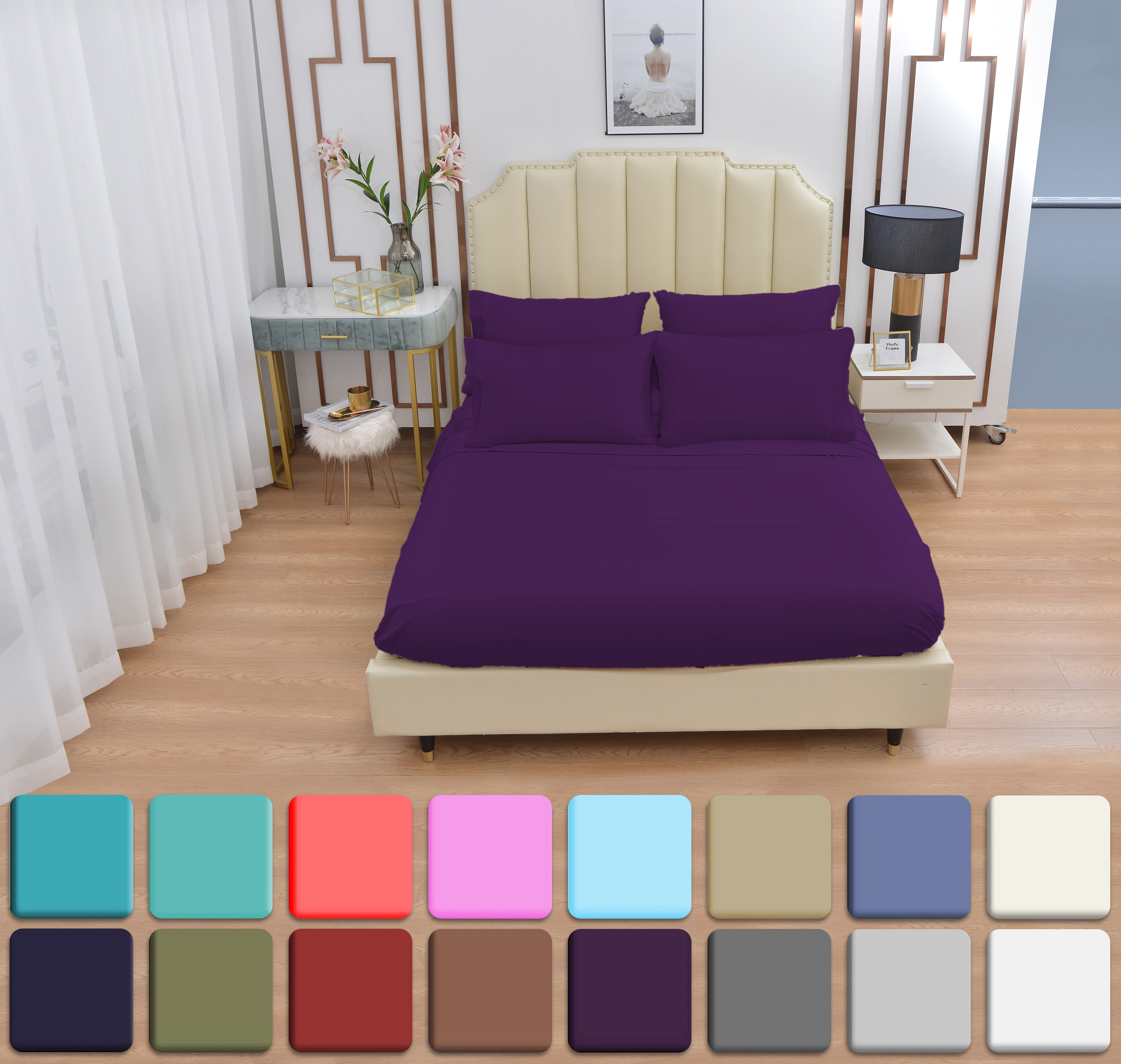 6 Piece Luxury Rayon Made From Bamboo Sheets Set- Cal King Purple ...