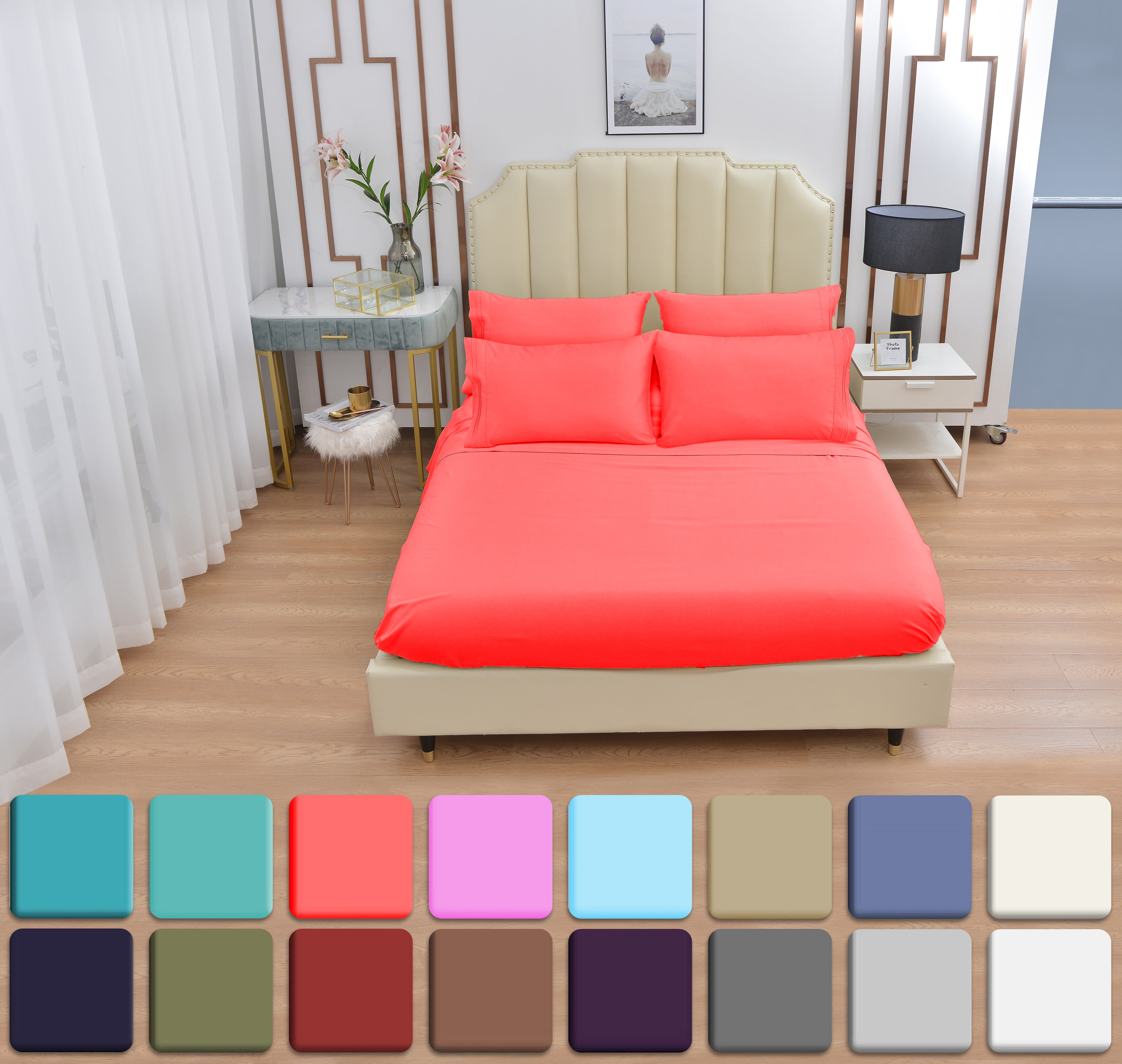 6 Piece Luxury Rayon Made From Bamboo Sheets Set- Queen Coral Sheets ...