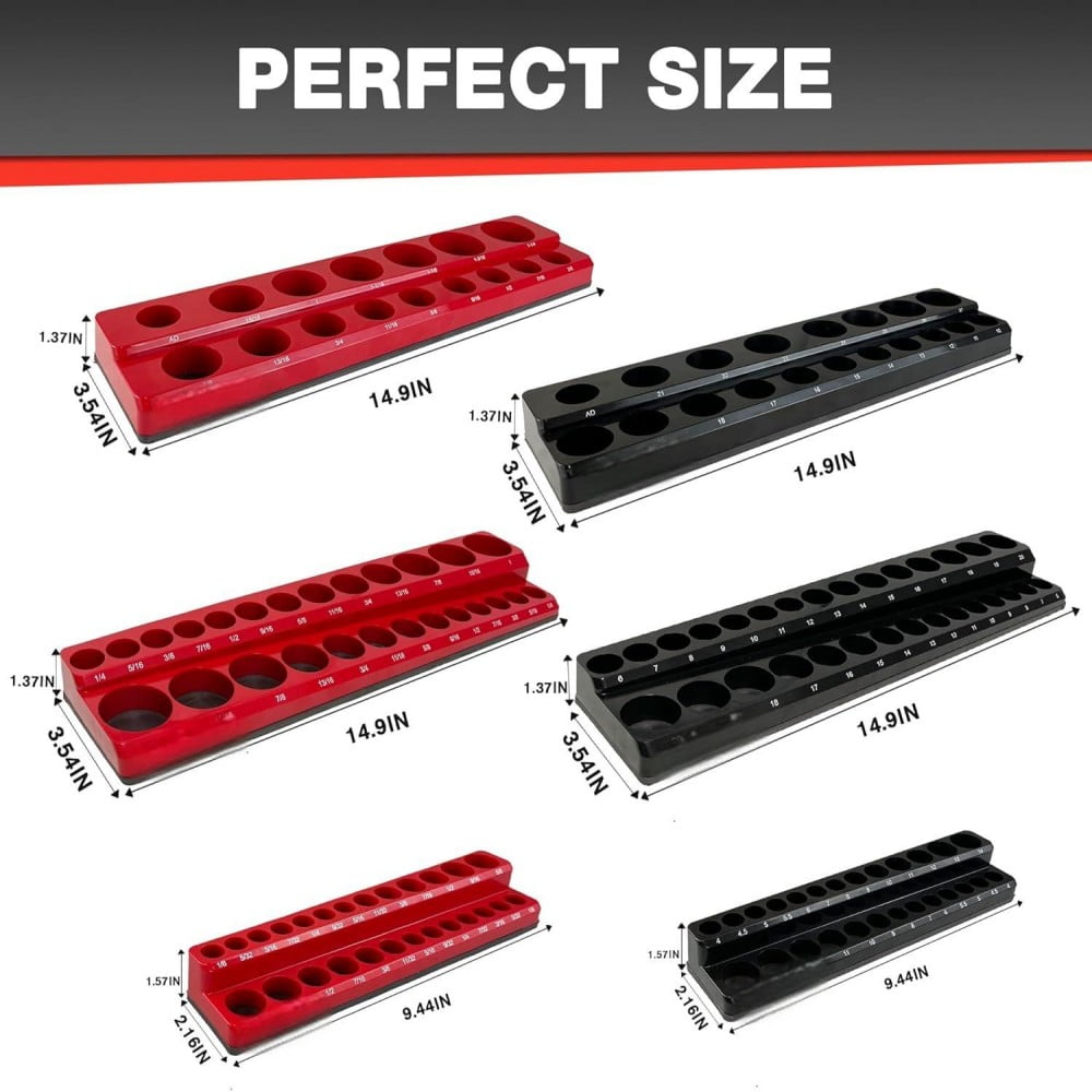 6-Piece Magnetic Socket Organizer Set, 1/2", 1/4" and 3/8" SAE & Metric ...